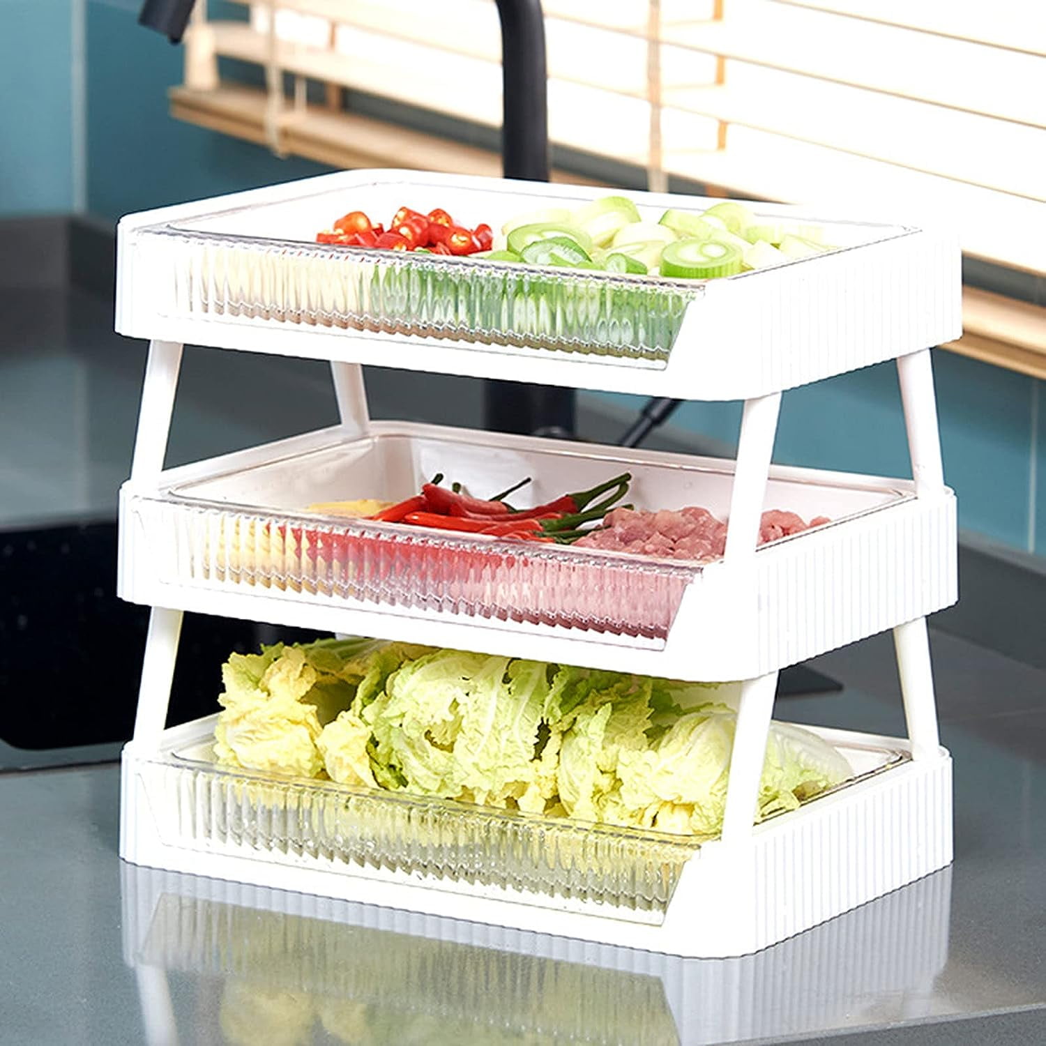 Vegetable Storage Rack,Kitchen Folding Stackable Food Vegetables Holder ...