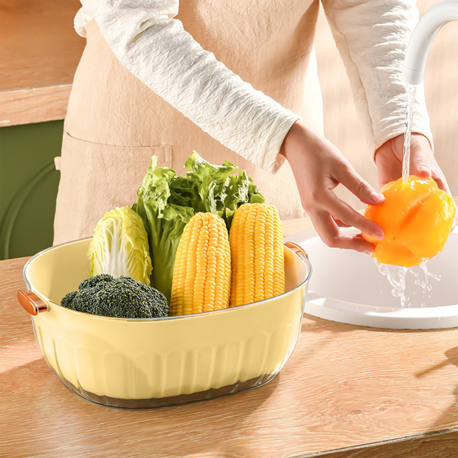 Vegetable Strainer Basket & Soaking Bowl with Colander, Plastic Kitchen ...