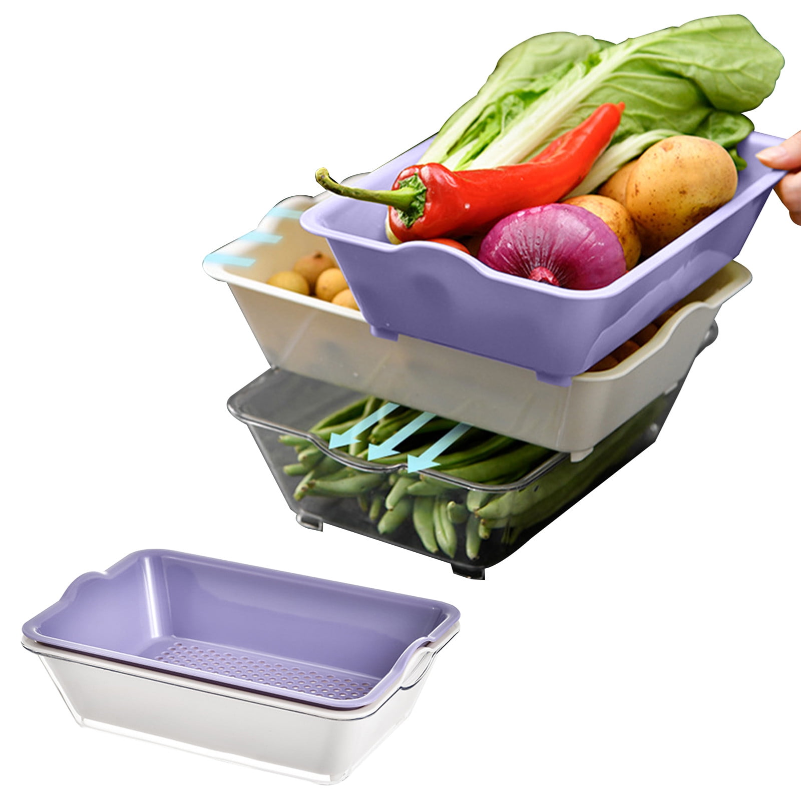 Vegetable Wash Basin Drainage Basket Set | 3-Tier ABS Strainer ...