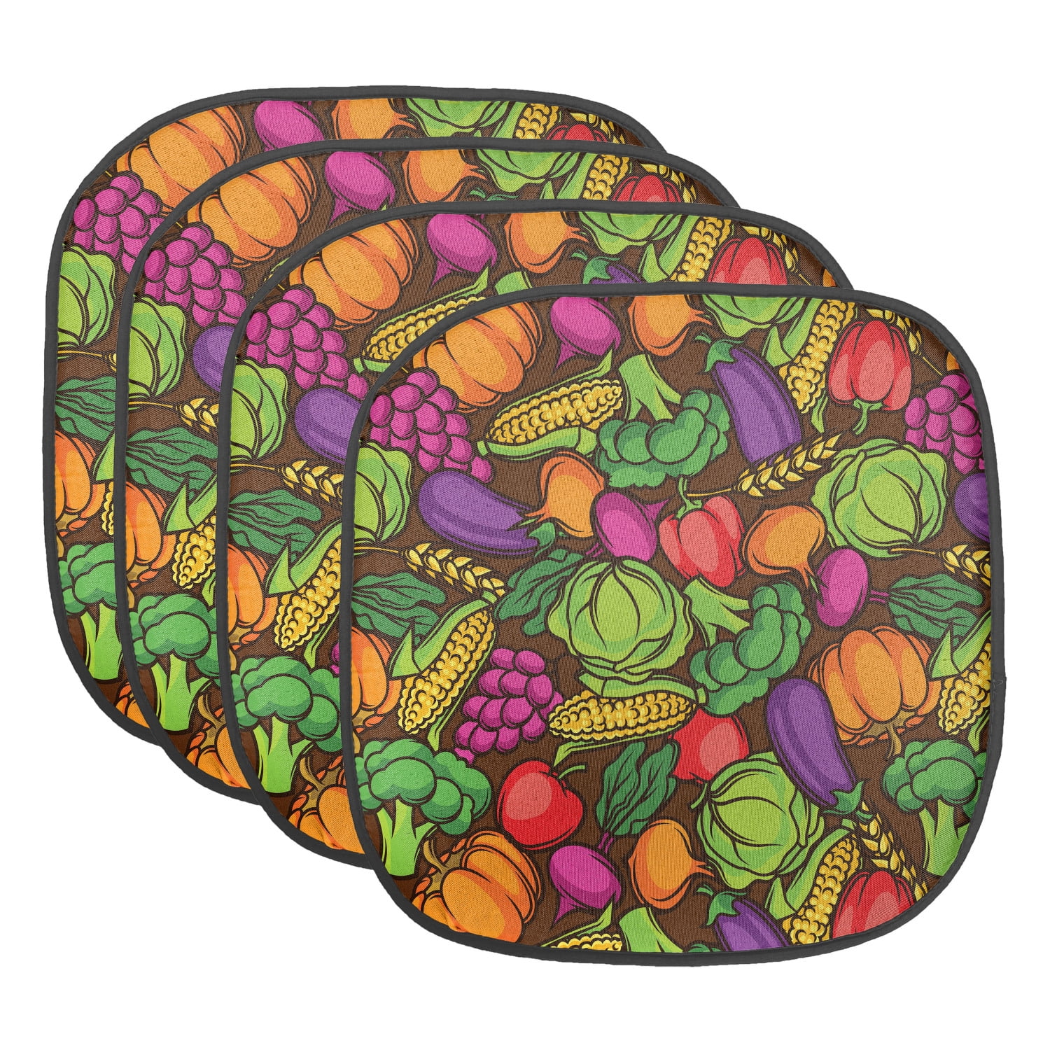 Vegetables Chair Seating Cushion Set of 4, Cartoon Style Seasonal Food ...