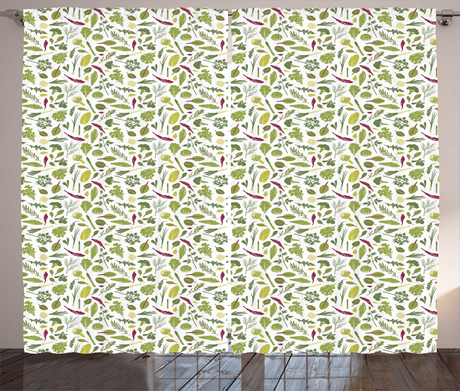Vegetables Curtains 2 Panels Set, Pattern of Fresh Greenery Plants and ...
