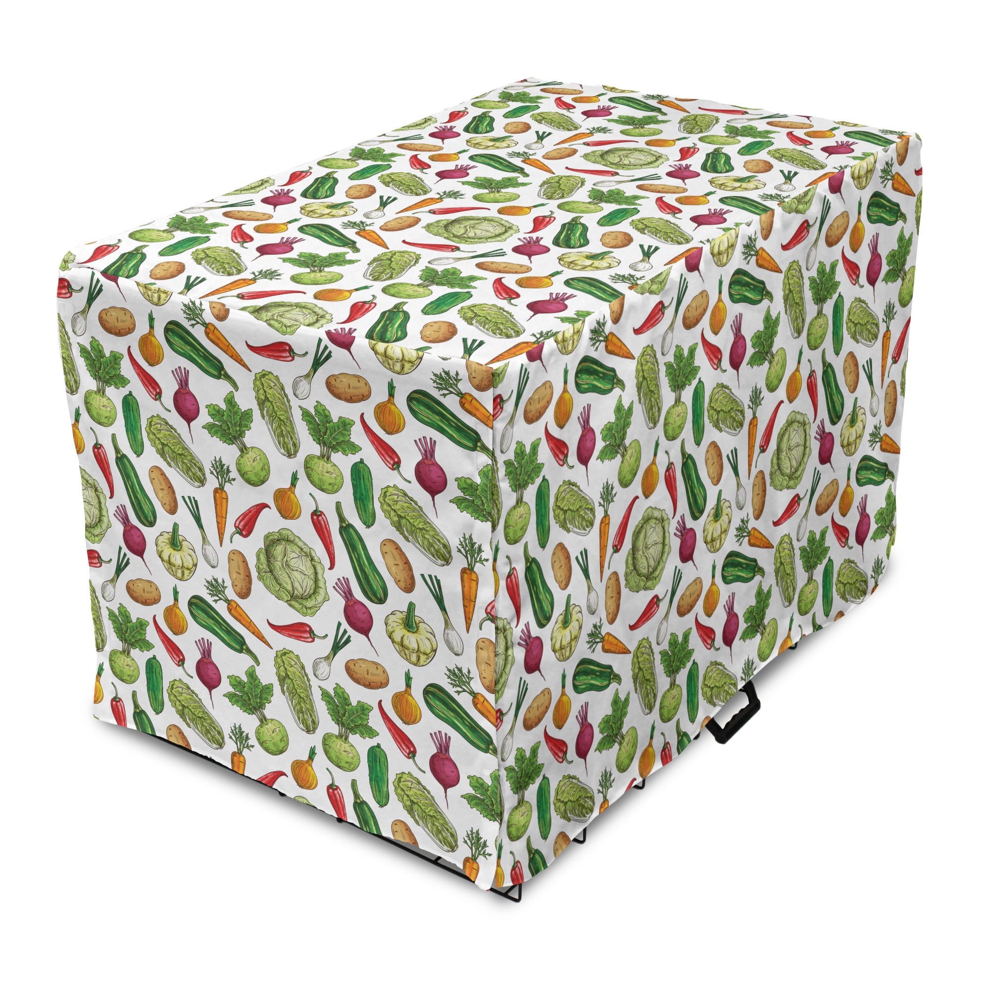 Vegetables Dog Crate Cover, Continuous Pattern with Detailed Colored ...