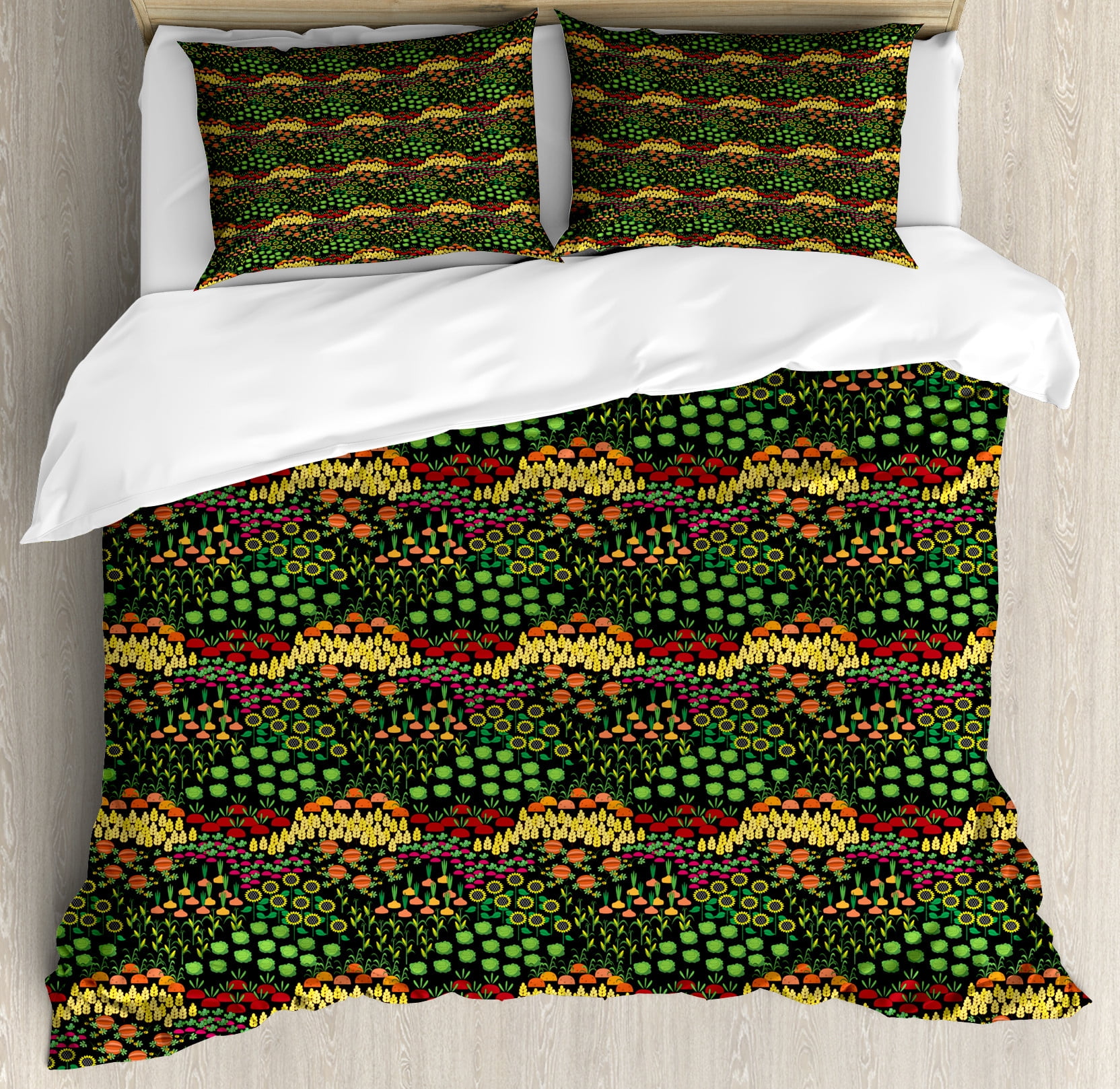 Vegetables Duvet Cover Set, Abstract Agriculture Themed Pattern Cartoon ...
