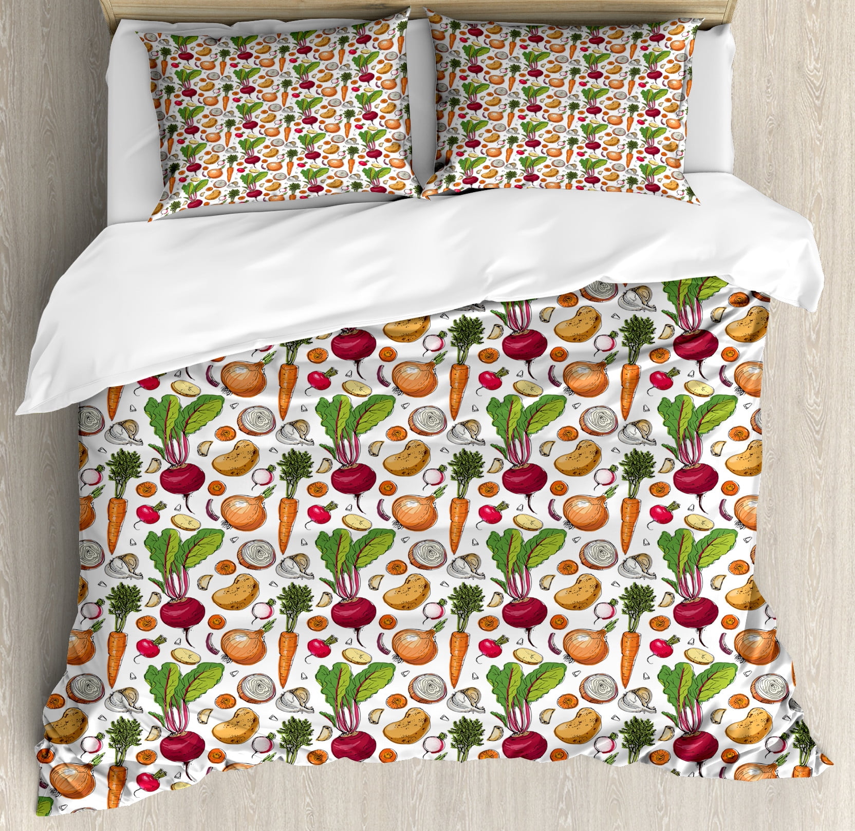 Vegetables Duvet Cover Set, Continuous Pattern of Sketchy Painted ...