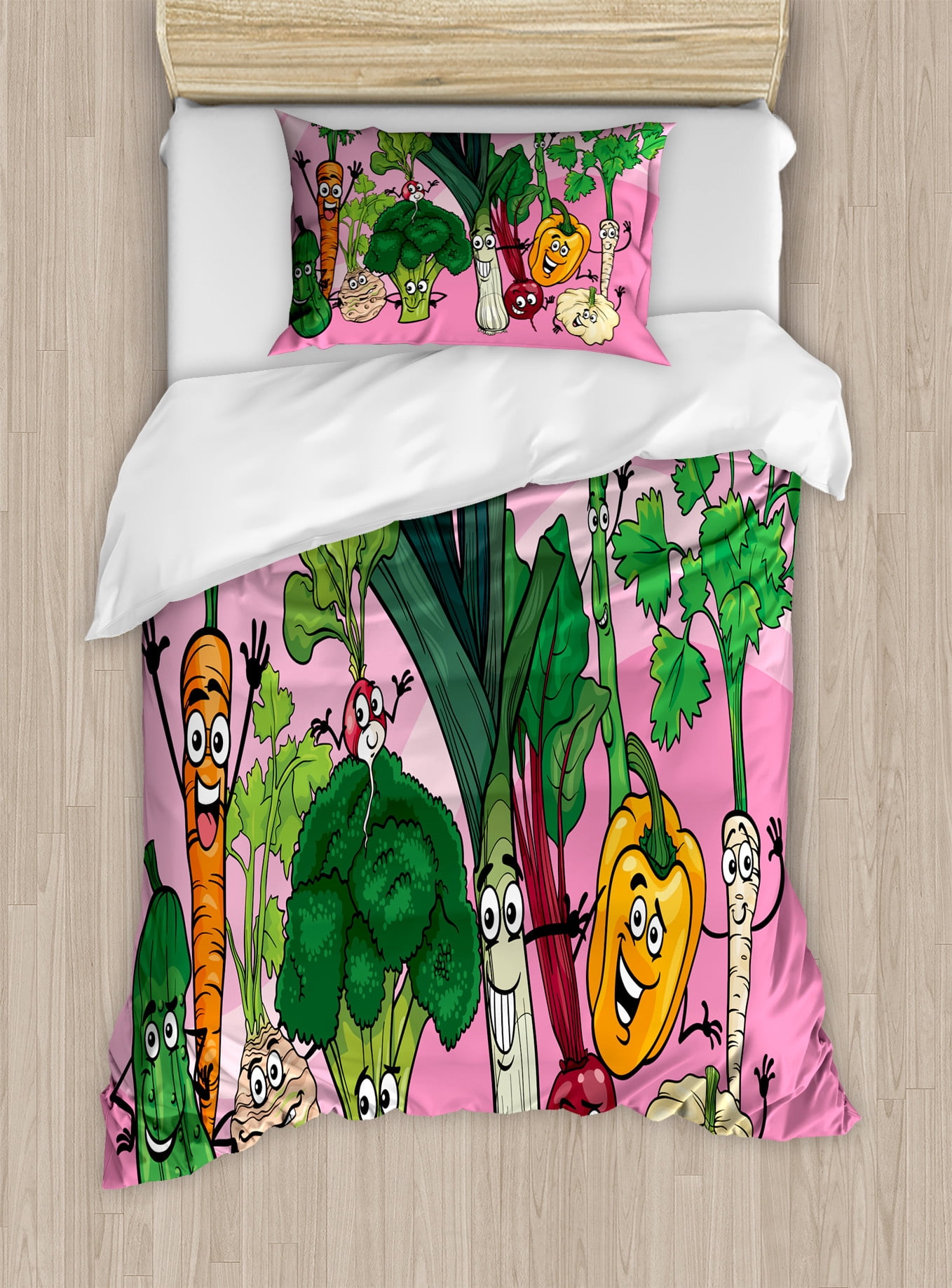 Vegetables Duvet Cover Set, Themed Healthy Foods Graphic with Happy ...