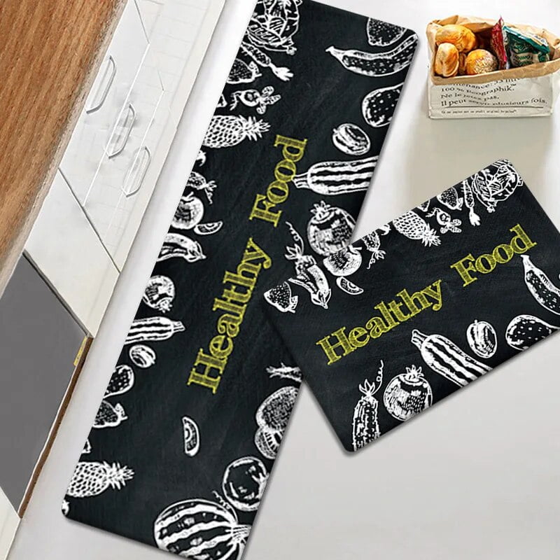 Vegetables Fruits Kitchen Floor Mats Entrance Doormat Black Hallway Rug ...