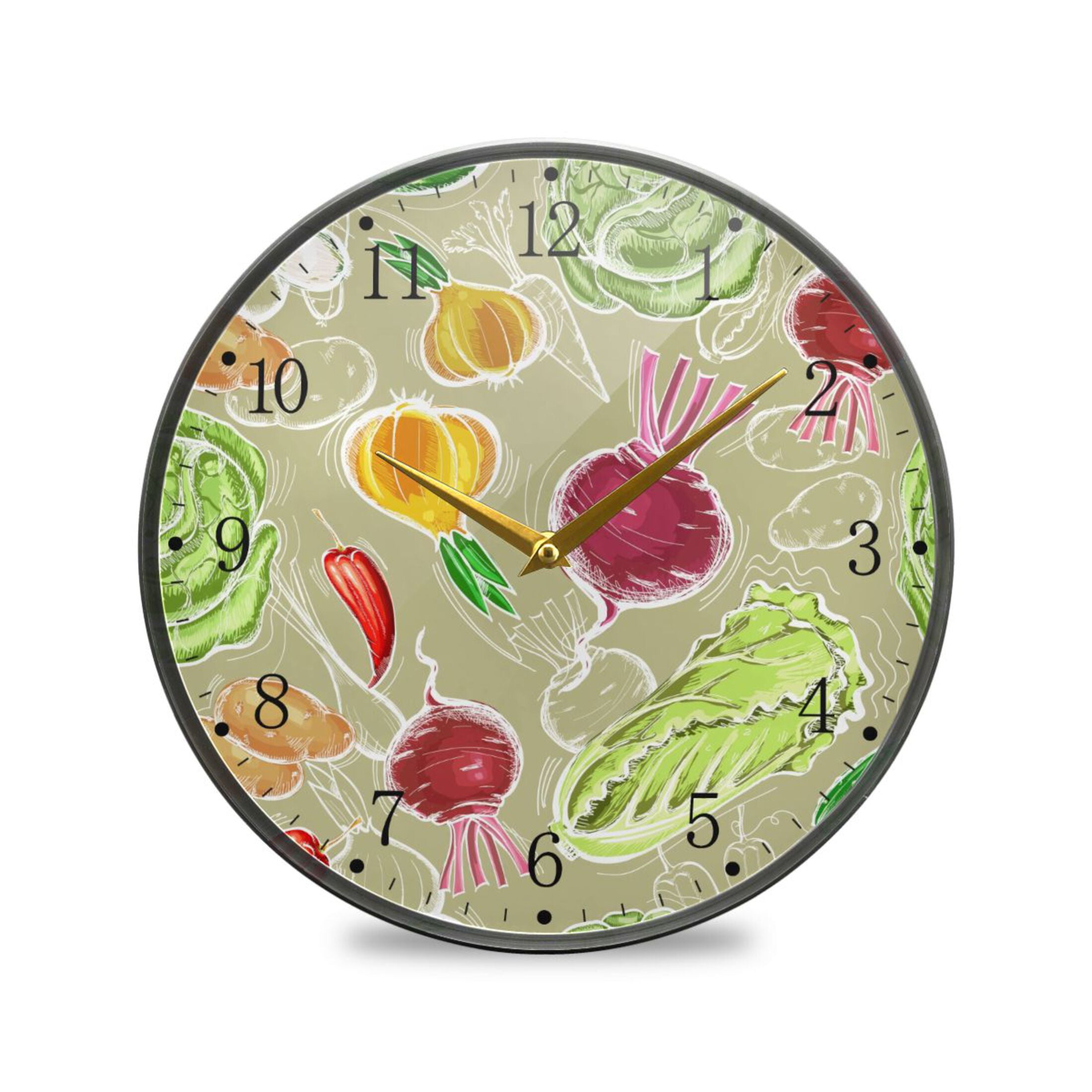 Vegetables Pattern Acrylic Wall Clocks Quiet Round Clock Battery ...