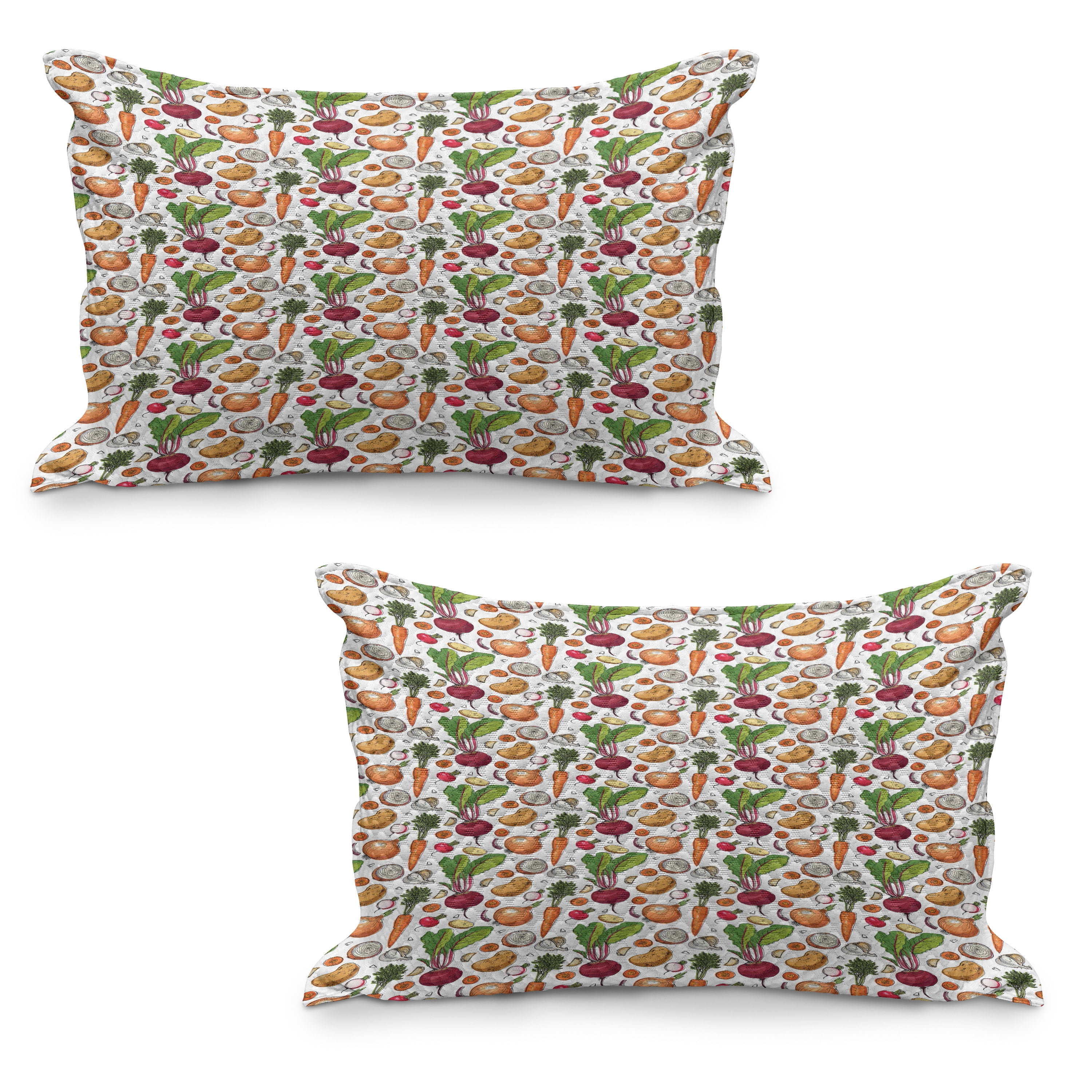 Vegetables Quilted Pillowcover Set of 2, Continuous Pattern of Sketchy ...
