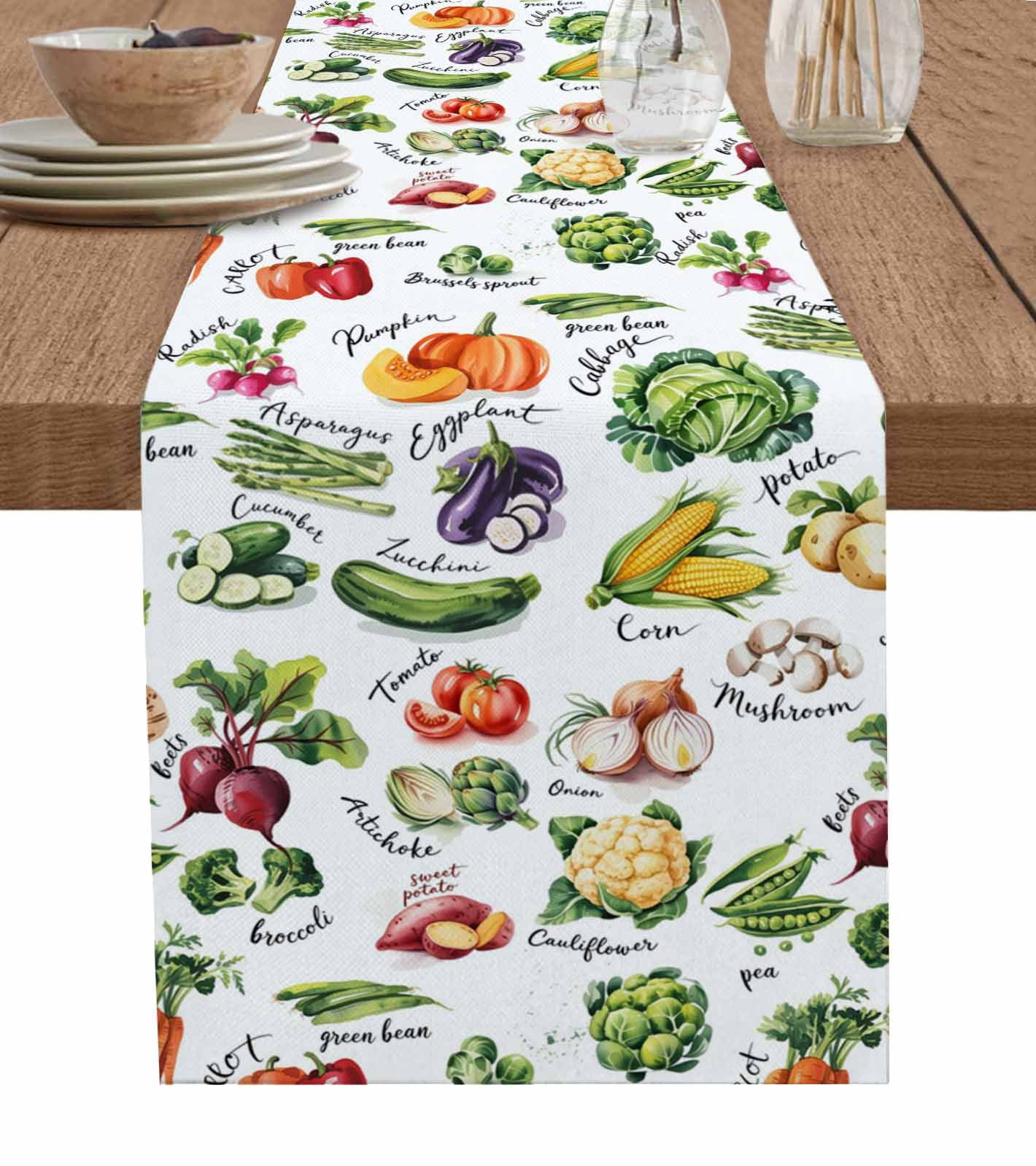 Vegetables Table Runner 70 Inches, Watercolor Farmhouse Fruits Bed ...