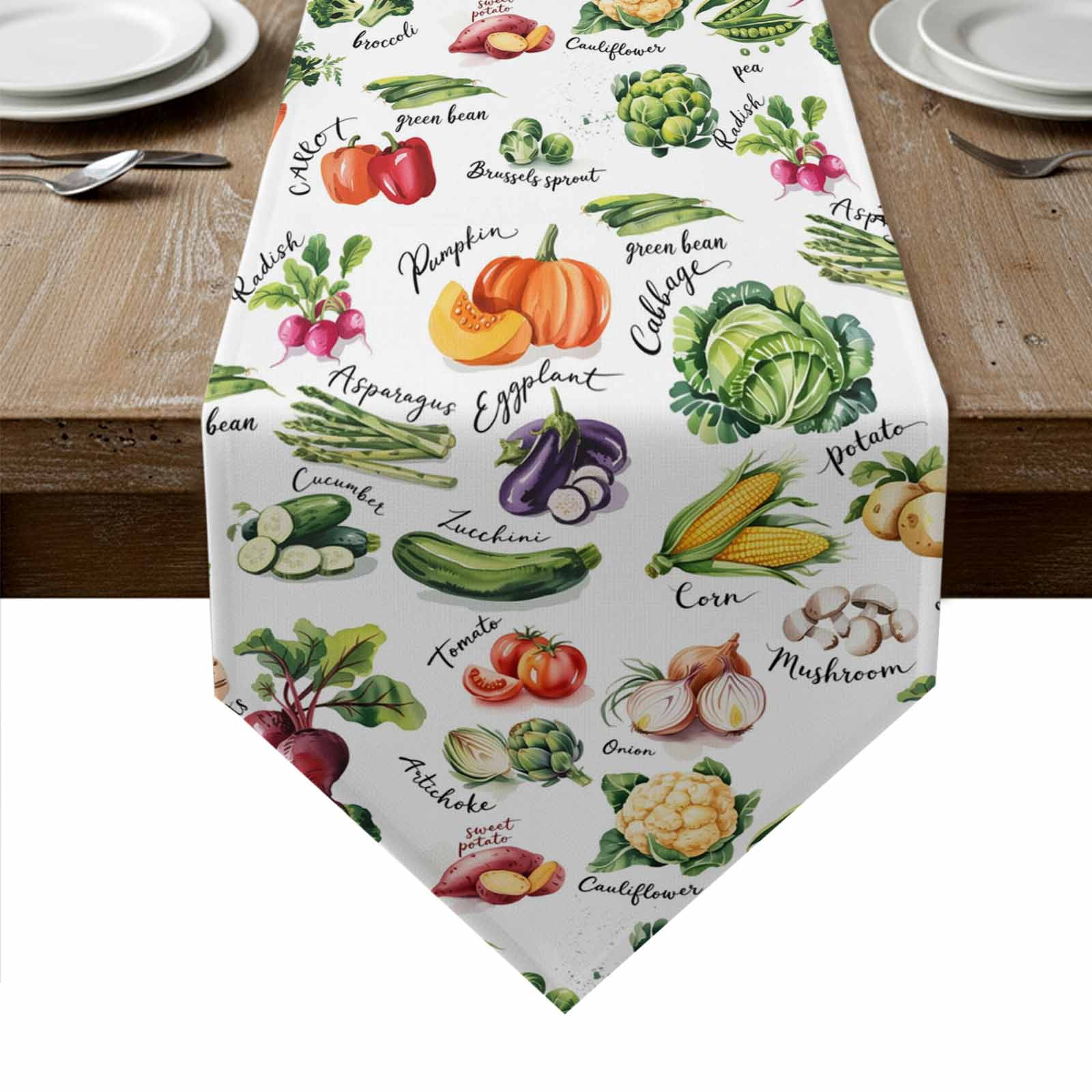 Vegetables Table Runner Linen Burlap Table Runner 60 Inches Long ...