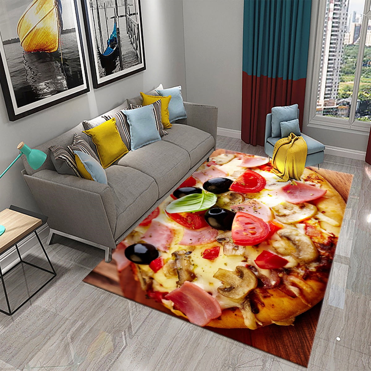 Vegetables fruits bread pizzeriaburger bull row pattern carpet ...