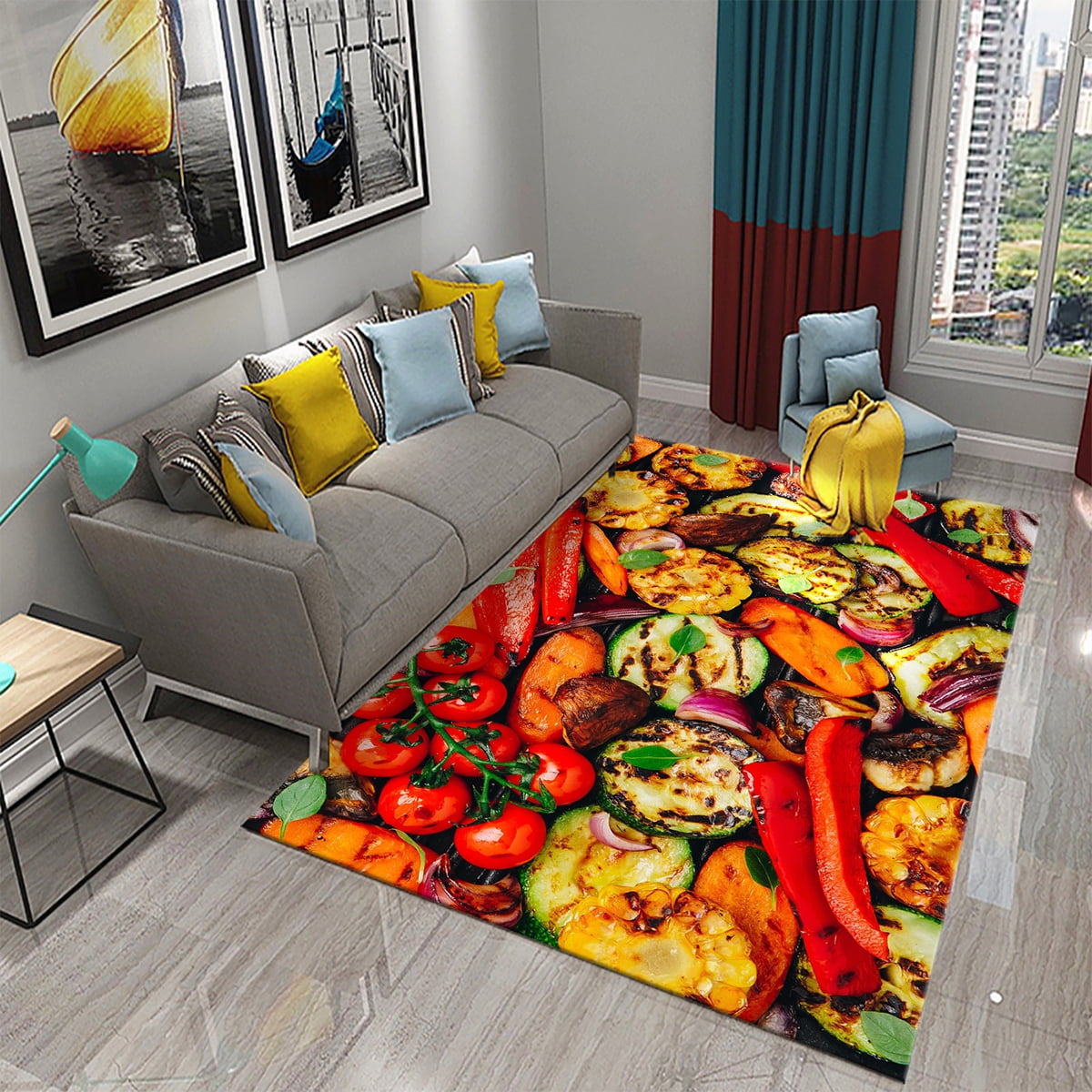 Vegetables fruits bread pizzeriaburger bull row pattern carpet ...