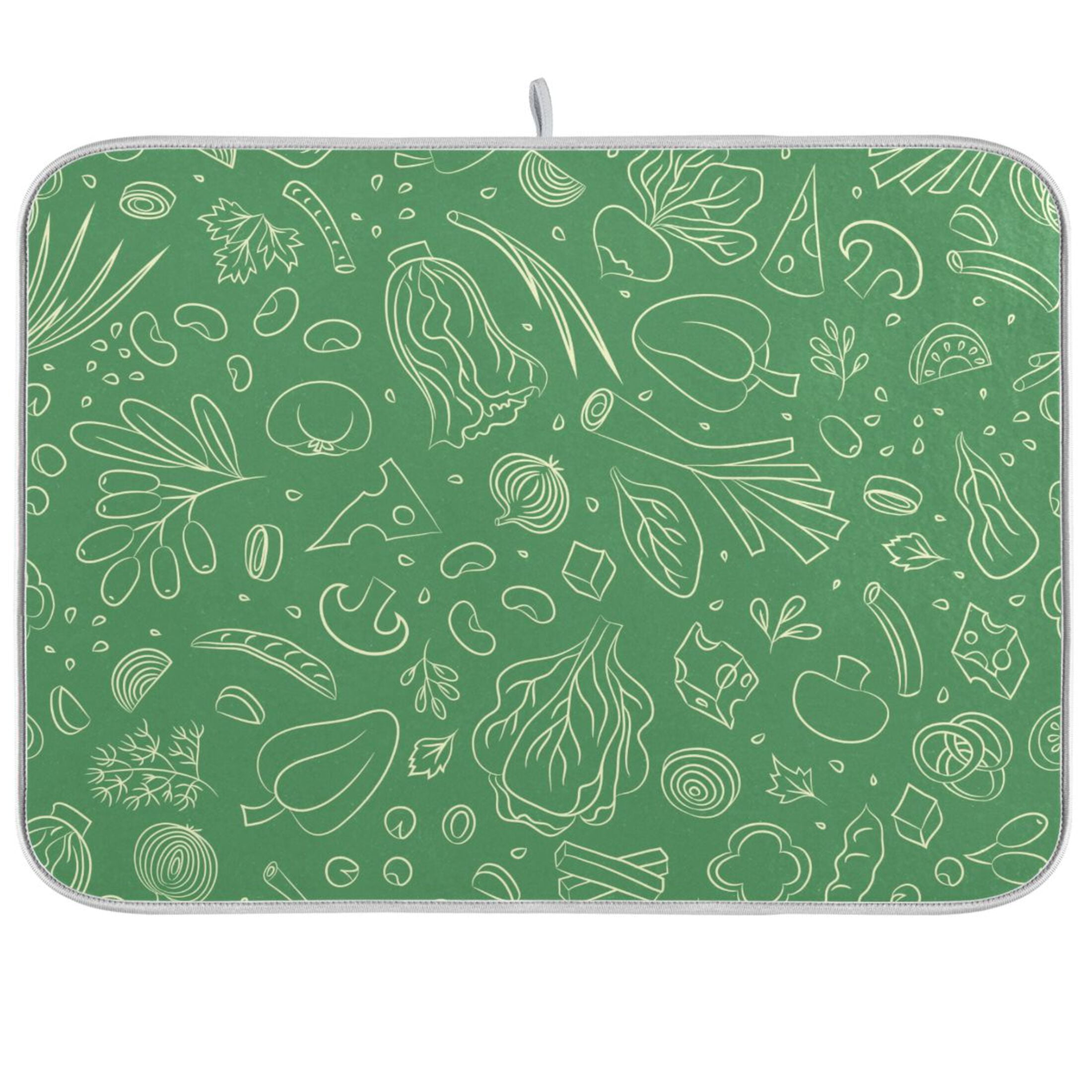 Vegetables on Green Dish Drying Mat Microfiber Kitchen Mats Large ...