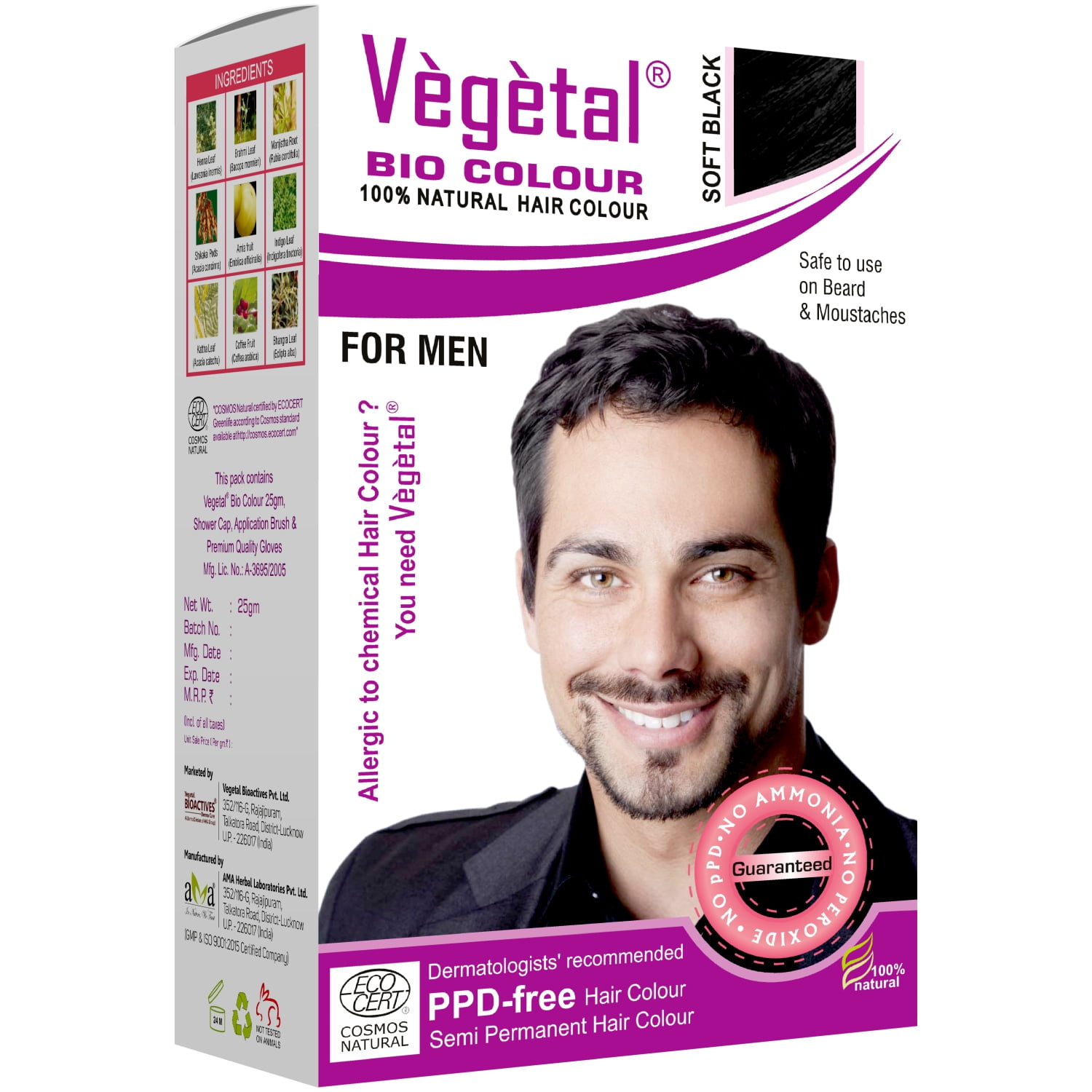 Vegetal Bio Beard Hair Color Soft Black 25gm with zero PPD, ammonia ...