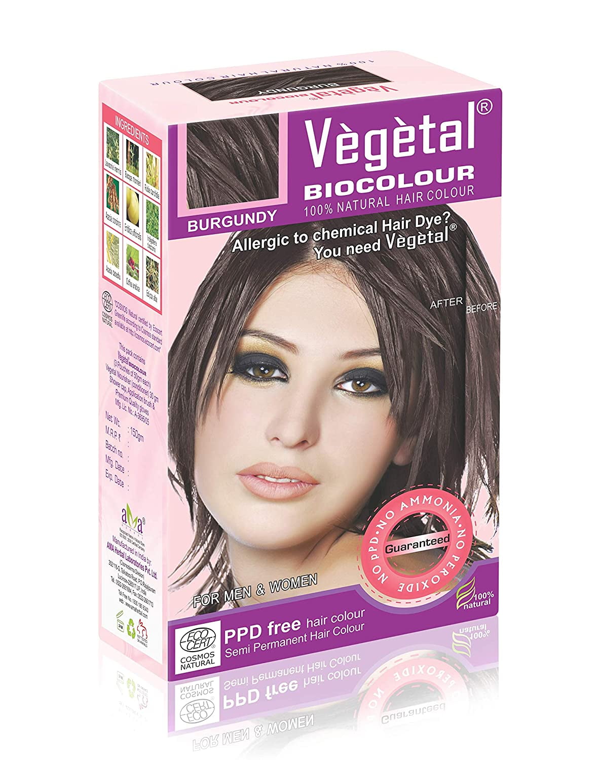 Vegetal Bio Colour Burgundy 150gm first PPD free and ammonia free hair ...