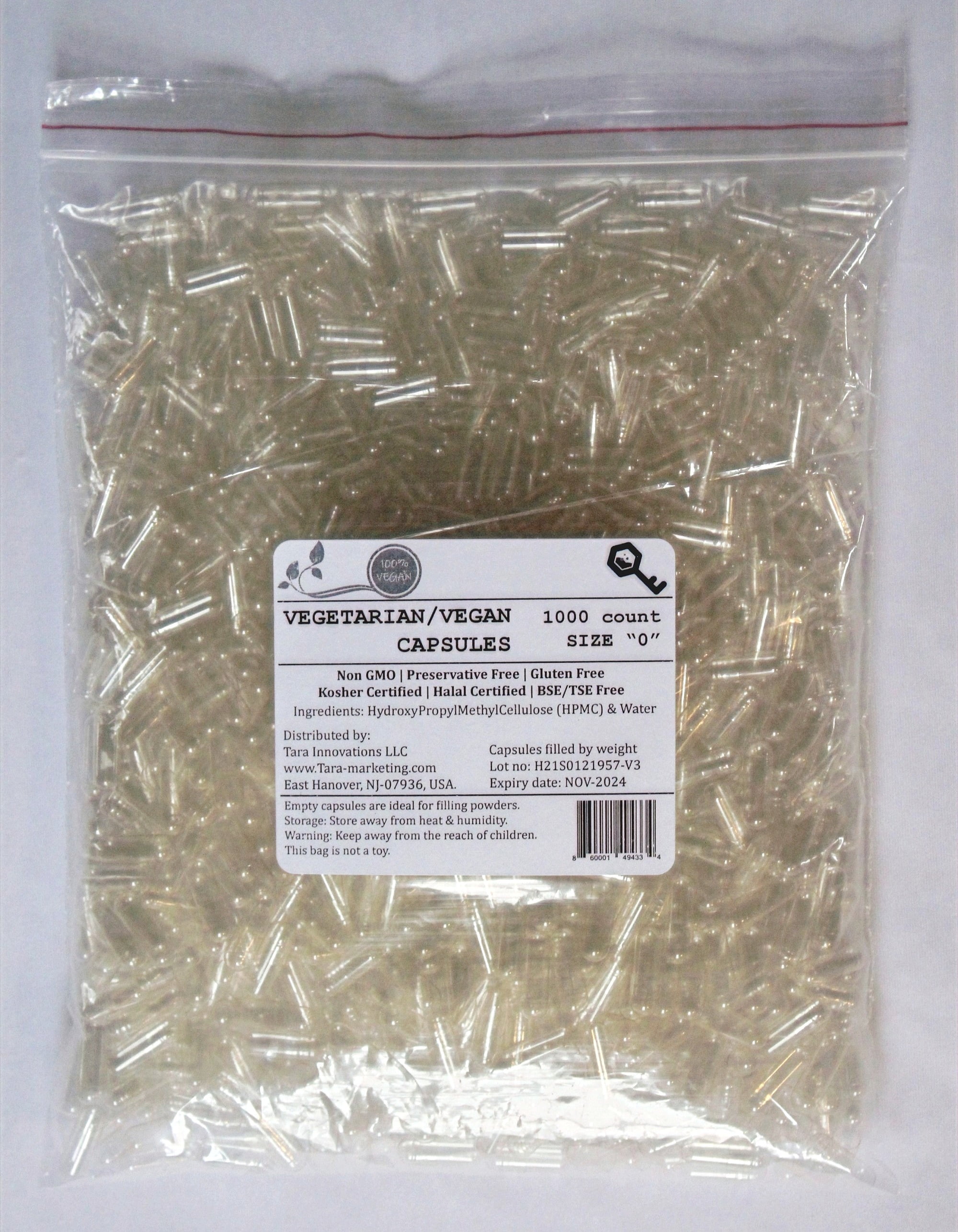 Vegetarian, Vegan, Veggie, Vegetable Empty Capsules, 1000, Size 0, with ...
