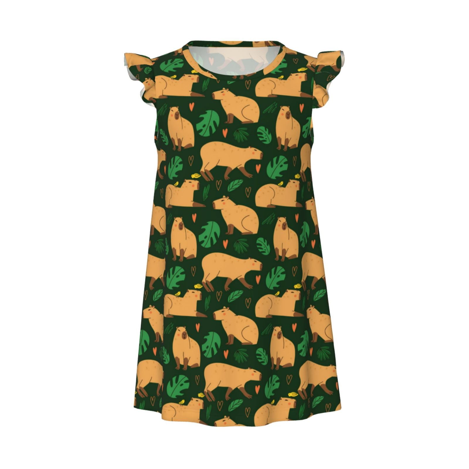 Vegetation Capybara Girls Nightgowns, Short Sleeves Dress Girls ...