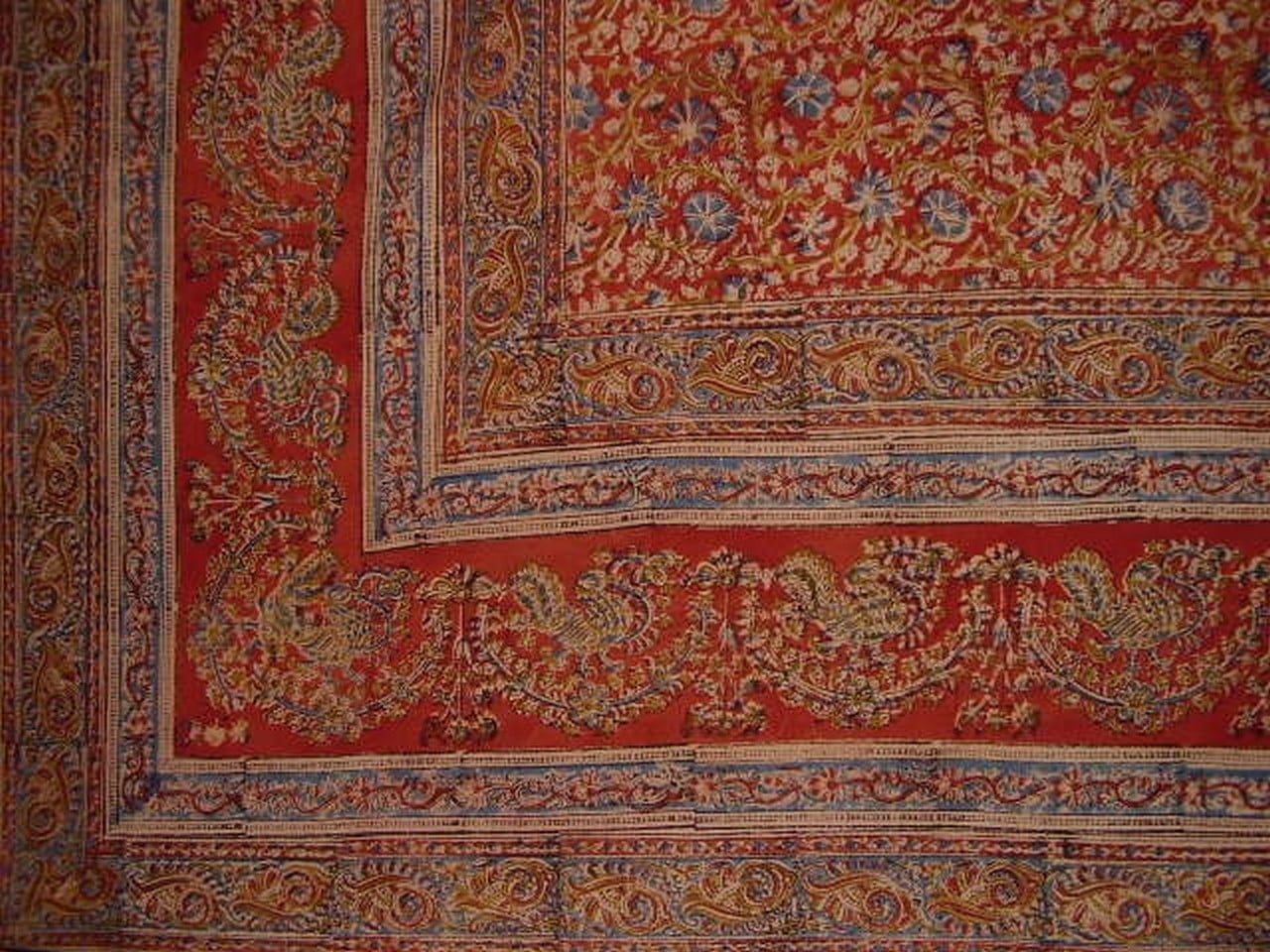 Veggie Dye Block Print Tapestry Cotton Bedspread 108" x 88" Full-Queen ...