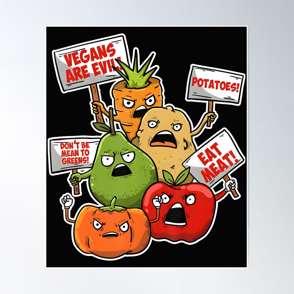 Veggie Protest Sayings Vegetable Puns Vegan Jokes Poster Wall Art ...