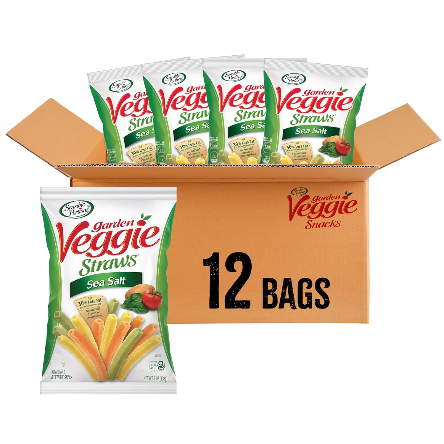 Veggie Straws, Sea Salt Flavor, Gluten-Free Chips, 7 Ounce Bag, 12-Pack ...