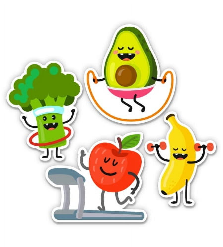 Veggies and Fruits Working Out Cute Healthy - 7" Vinyl Stickers ...