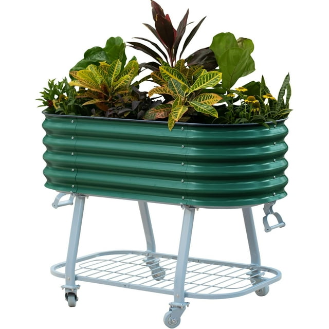 Vego Garden 2 x 4 ft Elevated Self-Watering Rolling Planter Raised ...