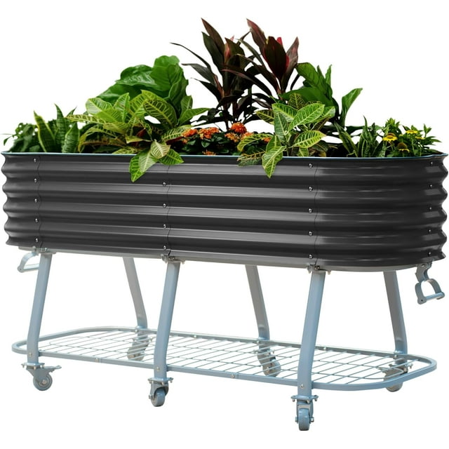 Vego Garden 2 x 6 ft Elevated Self-Watering Rolling Planter Raised ...