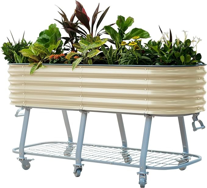 Vego Garden 2 x 6 ft Elevated Self-Watering Rolling Planter Raised ...