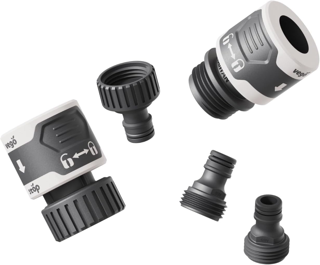 Vego Garden Hose Fitting Quick Connector Set with Water Stop & Lock ...