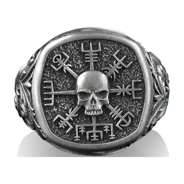Vegvisir The Viking Compass with Skull Silver Men Ring, Norse Mythology ...