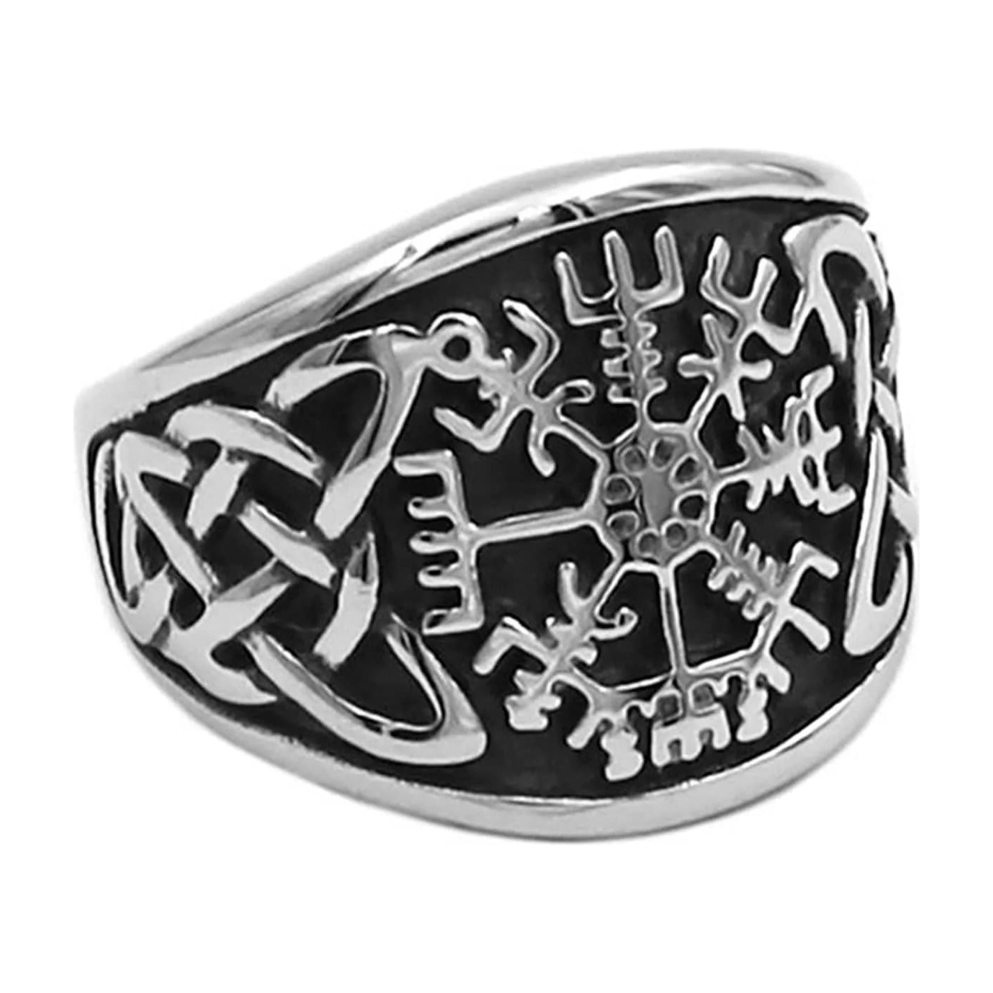 Vegvisir Viking Compass Ring Stainless Steel Norse Protection Rune Band ...