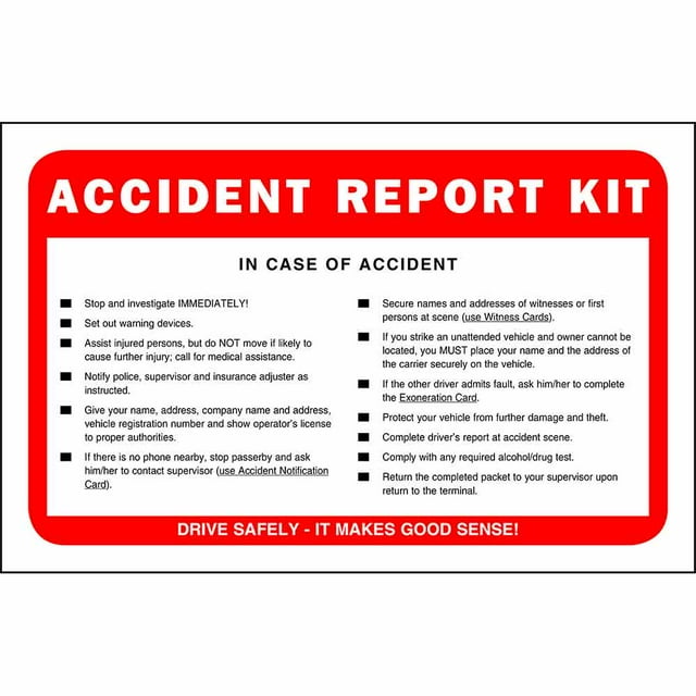 Vehicle Accident Report Kit in Envelope 10-pk. - No Camera - J. J ...