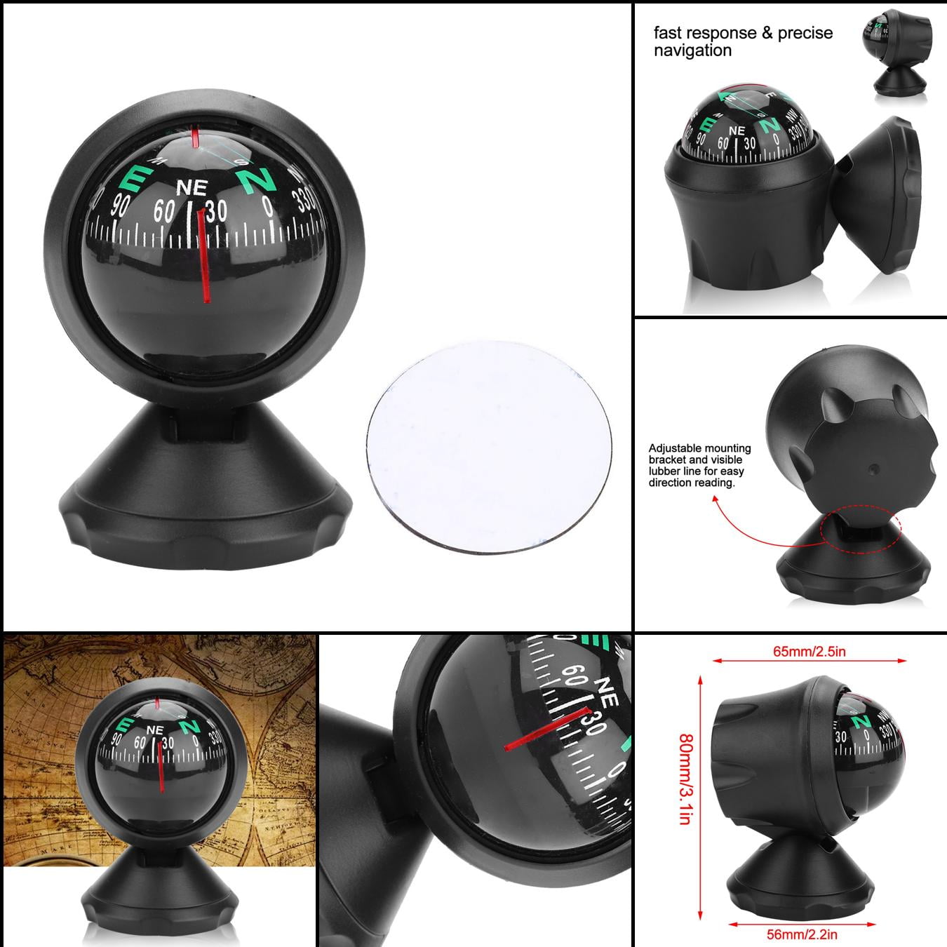 Vehicle Compass, Marine Compass, Sturdy And Precise Navigation Black ...