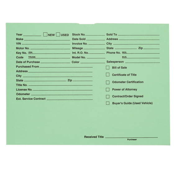 Vehicle Deal Ticket - Green - 9 1/2"H x 11 3/4"W - Pack of 100 ...