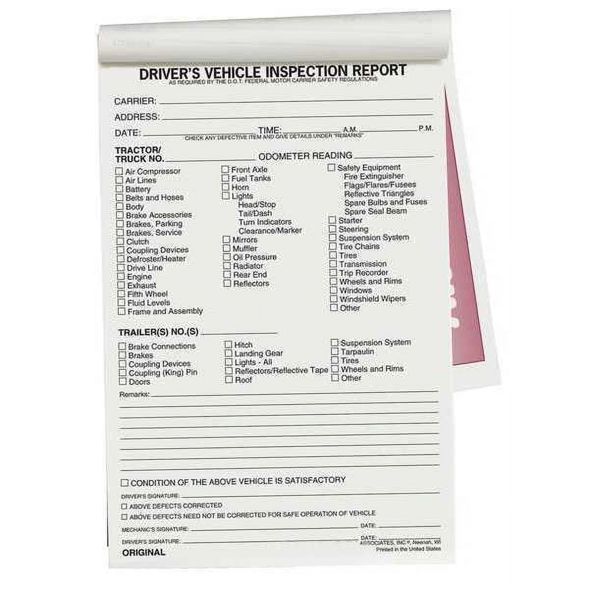 Vehicle Inspection Form, 2 Ply, Carbonless - Walmart.com