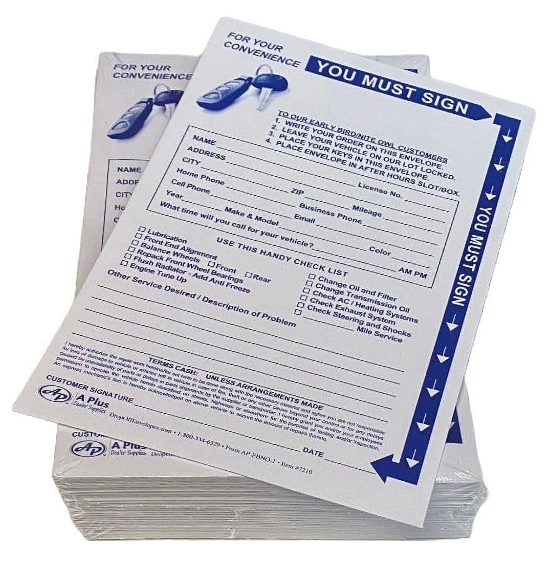 Vehicle Key Drop Off Envelopes After Hours - AP-EBNO-1#7210 500 ...