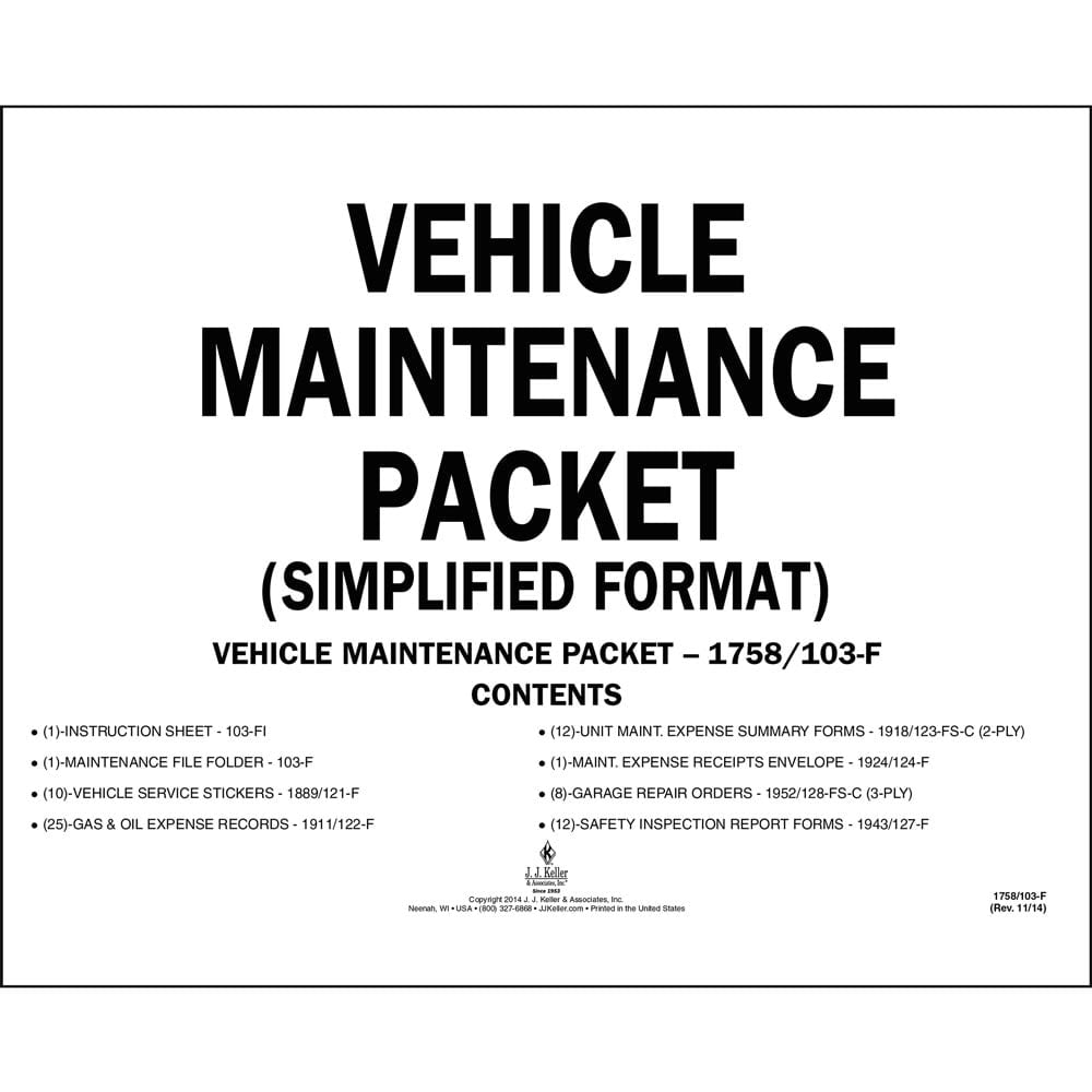 Vehicle Maintenance Report Folder with Forms & Logs, 11 3/4” x 9 7/8 ...
