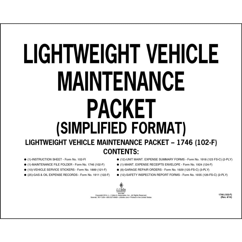Vehicle Maintenance Report Folder with Forms & Logs, 11 3/4” x 9 7/8 ...