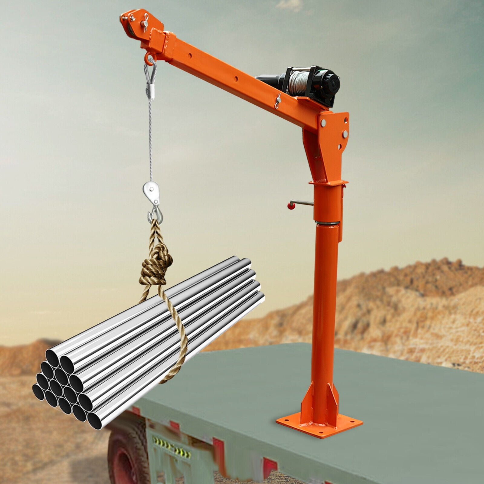 Vehicle Mounted Manual Crane 1100lbs+4500lbs 12V Winch Pickup Truck Jib ...