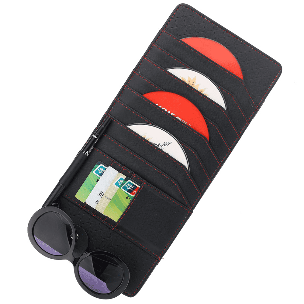 Vehicle Organizer Pockets CD Sun Visor Organizer CD DVDs Storage Case Holder Leather Vehicle ...
