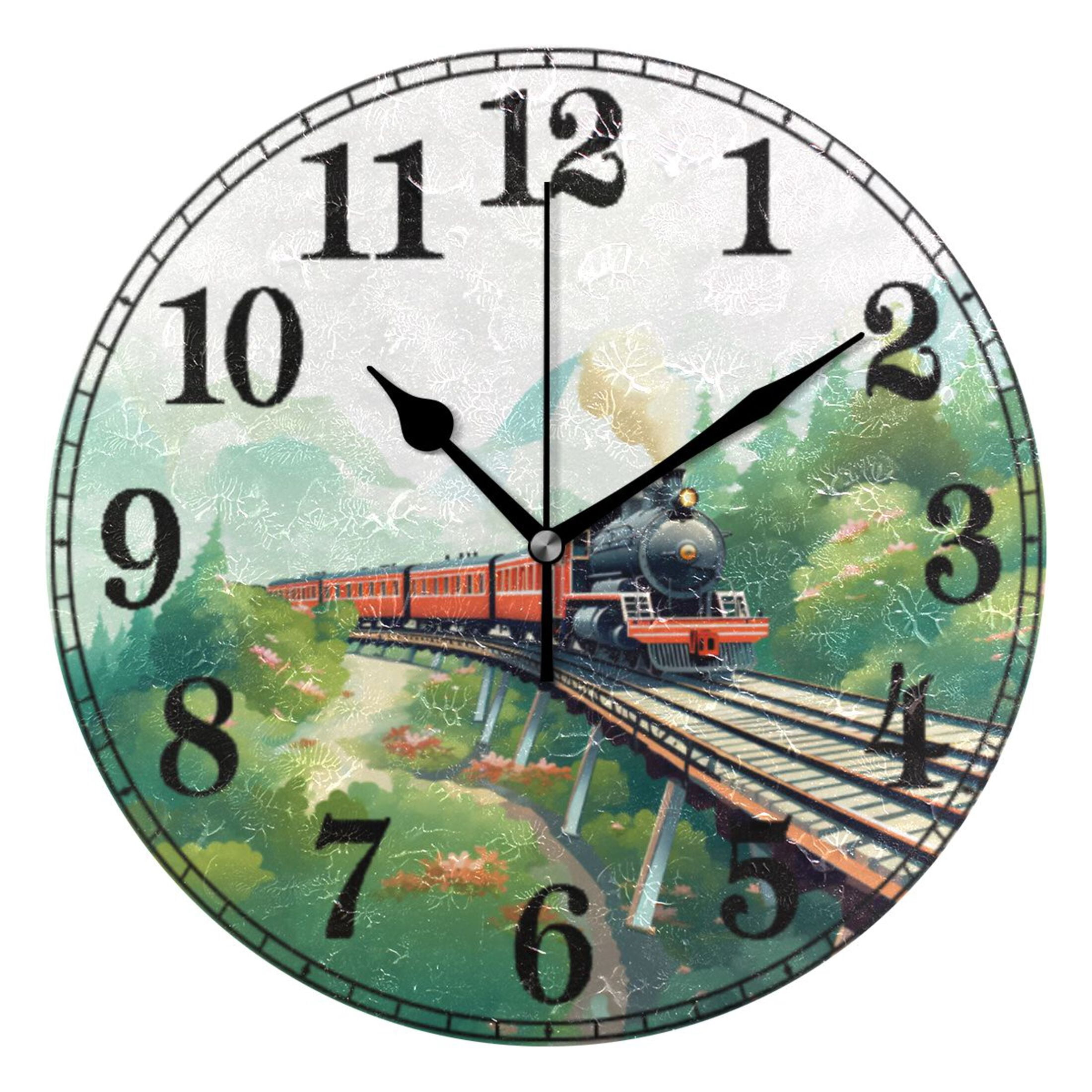 Vehicle Train Landscape 10" Silent Wall Clock Non-Ticking Battery ...