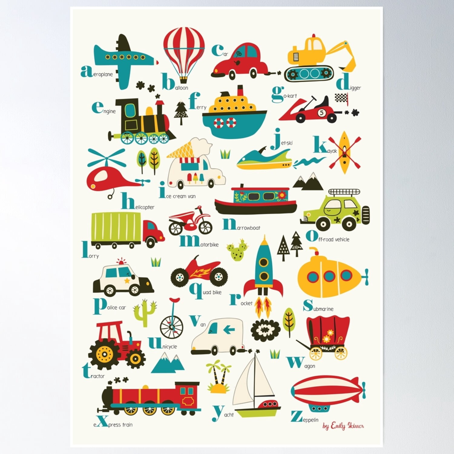 Vehicles Alphabet Poster Wall Art, Modern Wall Decor, 8x12 UNFRAMED ...