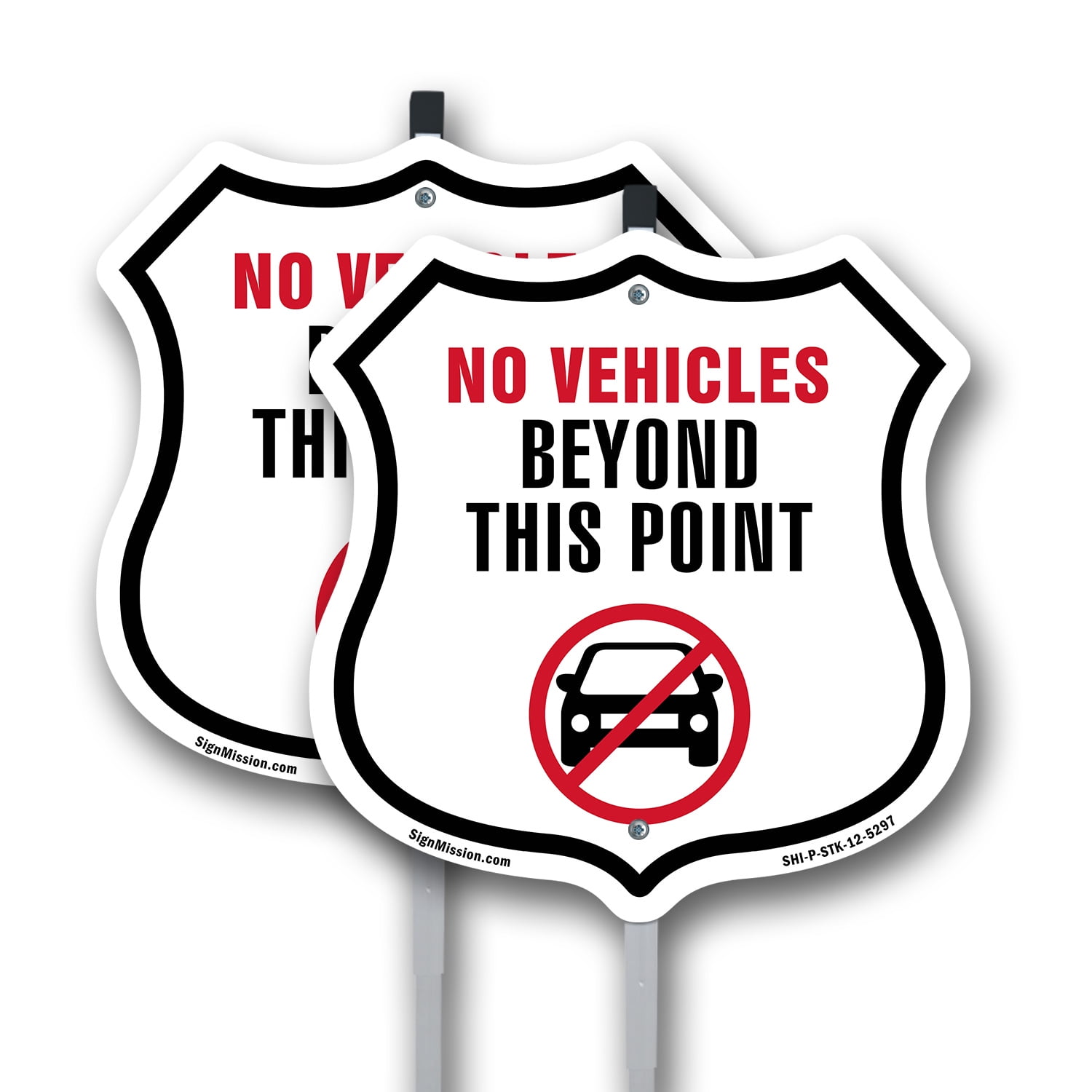 No Vehicles Beyond This Point (2 Pack) 12 inch X 12 inch Shield Shaped ...
