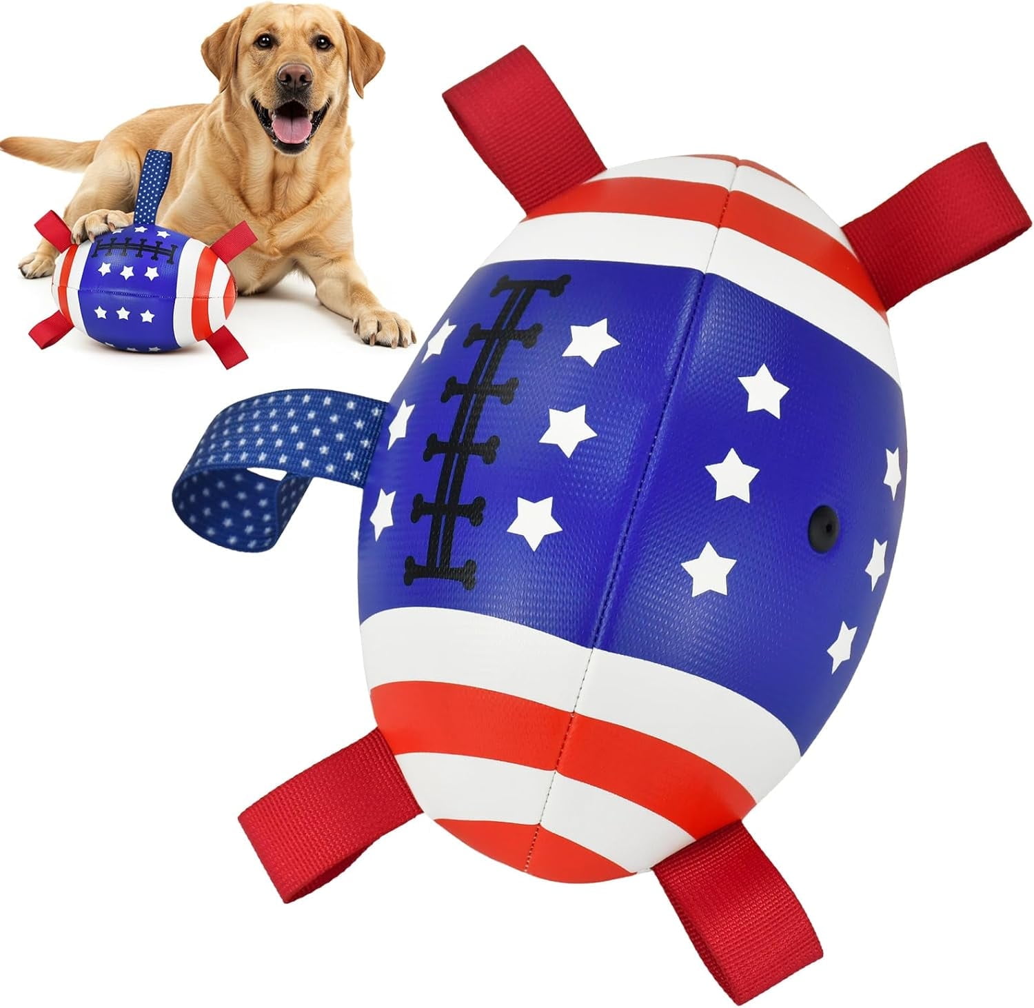 Vehomy Dog Football with Straps 4th of July Puppy Interactive Ball Toy ...