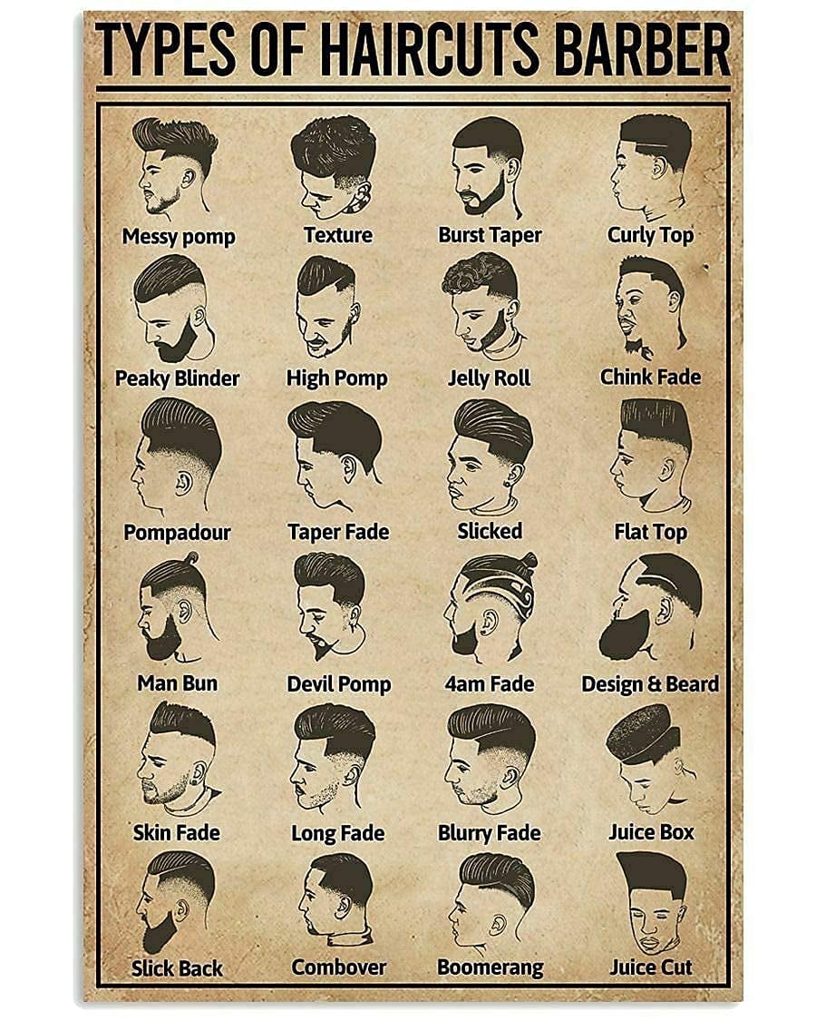Veidsuh Types of Haircuts Barber Metal Sign Poster Aluminum Sign Metal ...