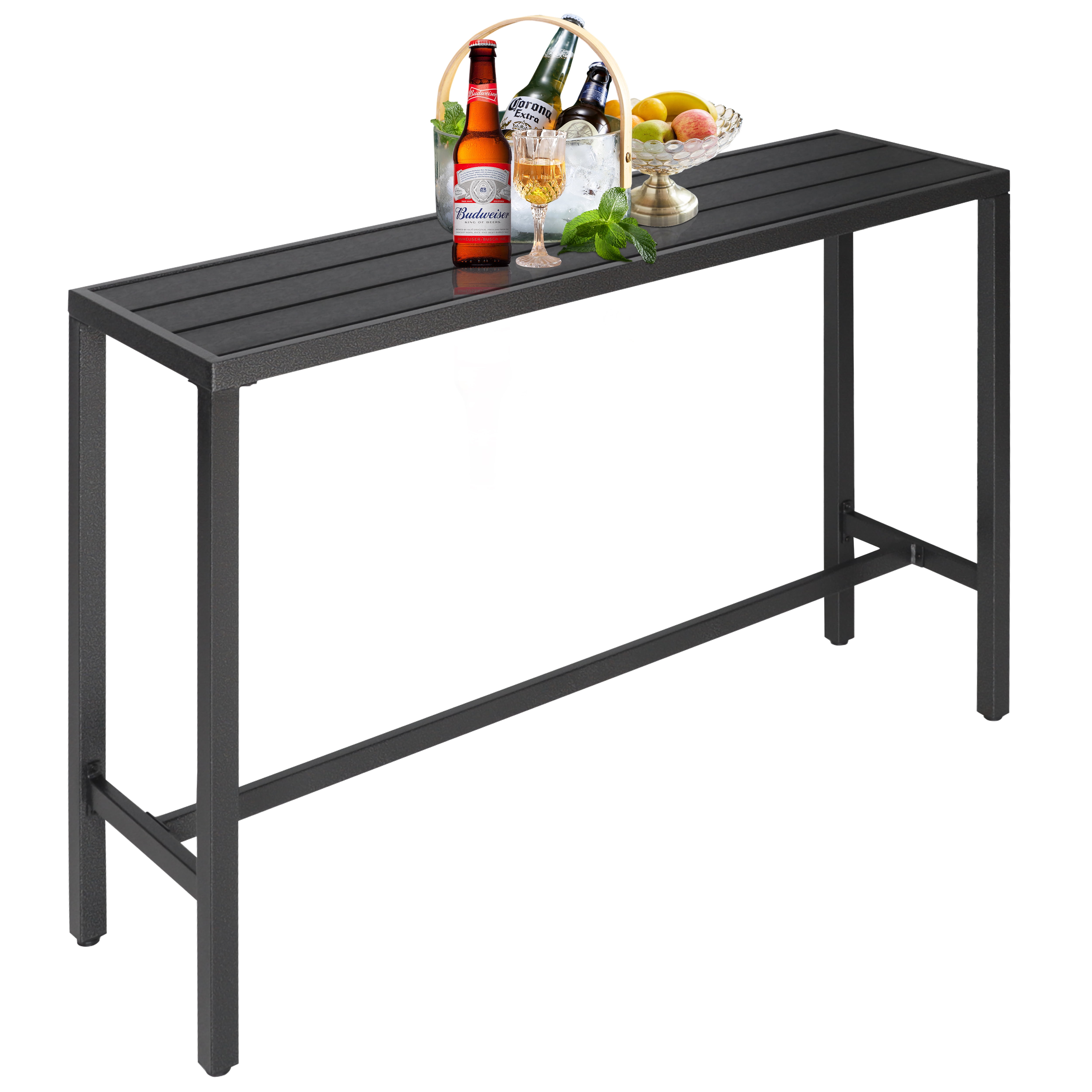 Veikous 47'' Patio Bar Table w/ Steel Frame, Crossbar and Adjustable ...