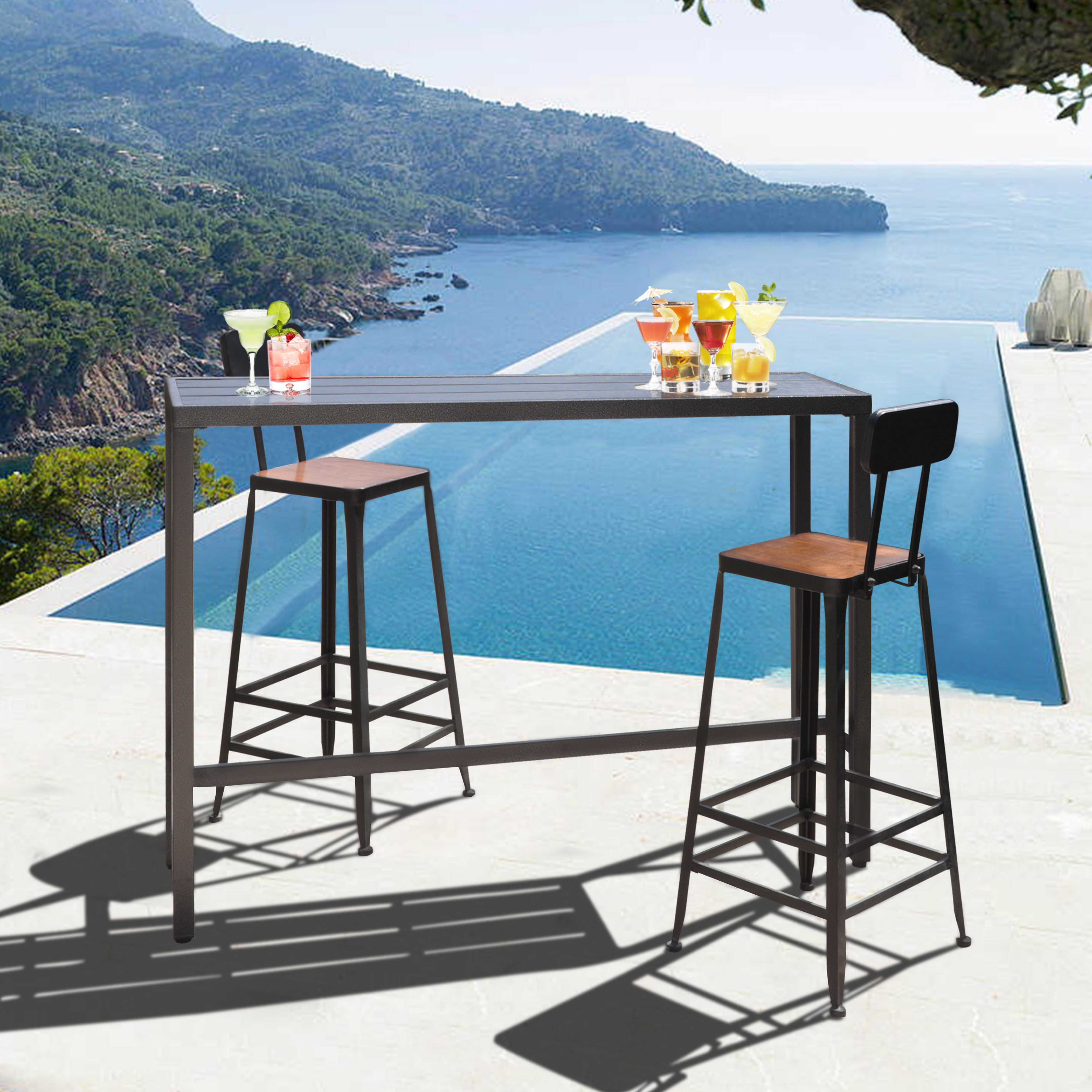 Veikous Outdoor Metal 47'' High Top Patio Bar Table with Adjustable ...
