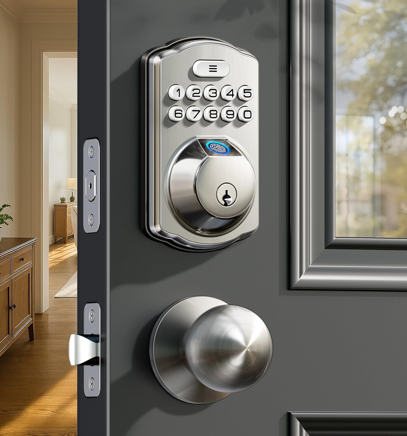 Veise Fingerprint Door Lock with 2 Knobs - Keyless Entry Door Lock with ...