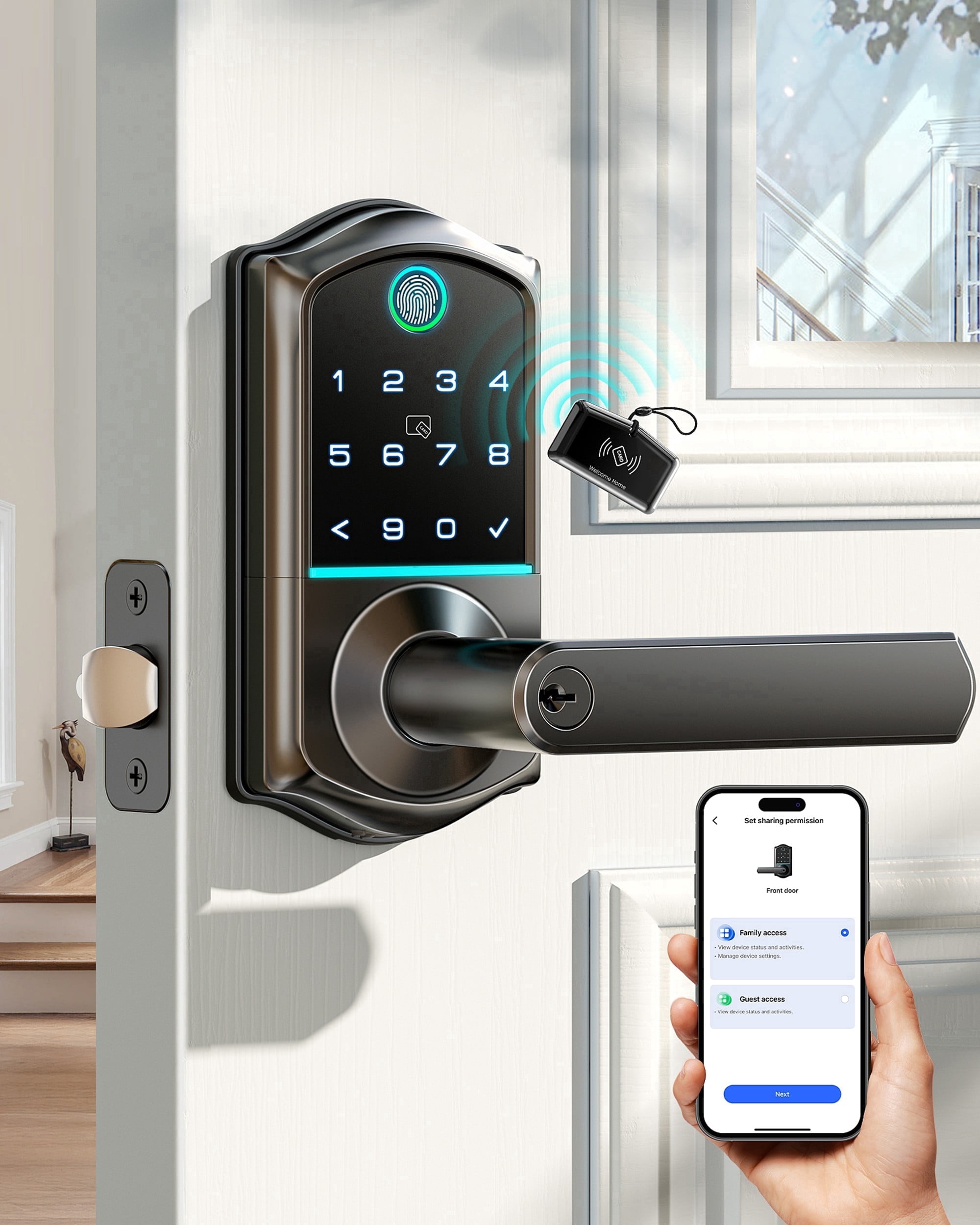 Veise Fingerprint Keyless Entry Smart Lever Lock, App Control ...