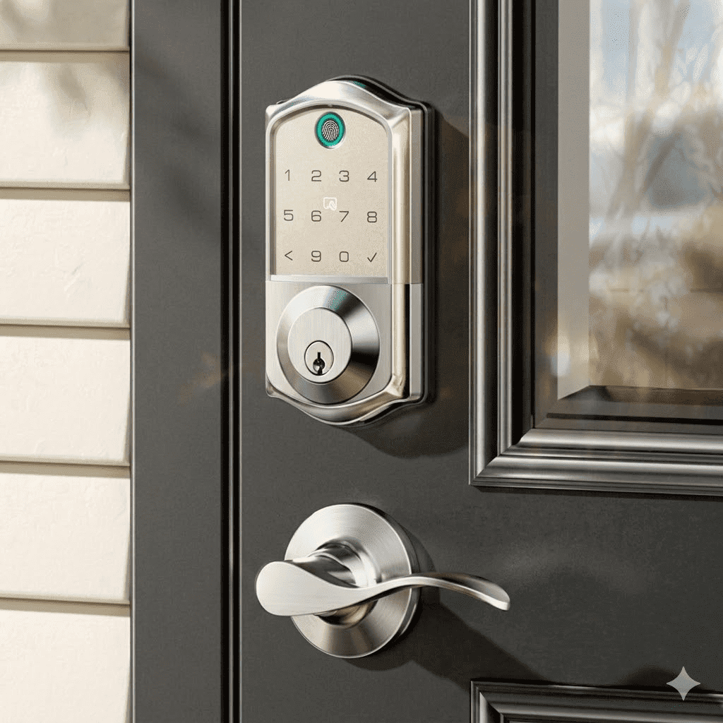 Veise Fingerprint Smart Lock with 2 Lever Handles, Keyless Entry Front ...